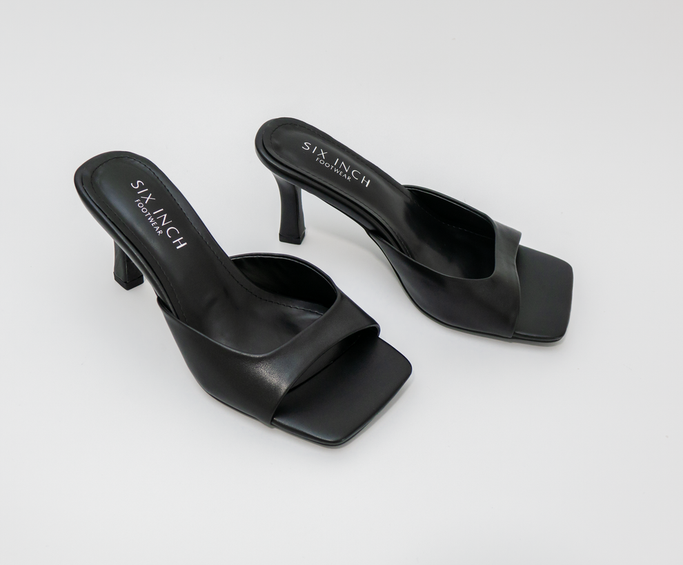 Wide fit black leather mules – SIX INCH Footwear